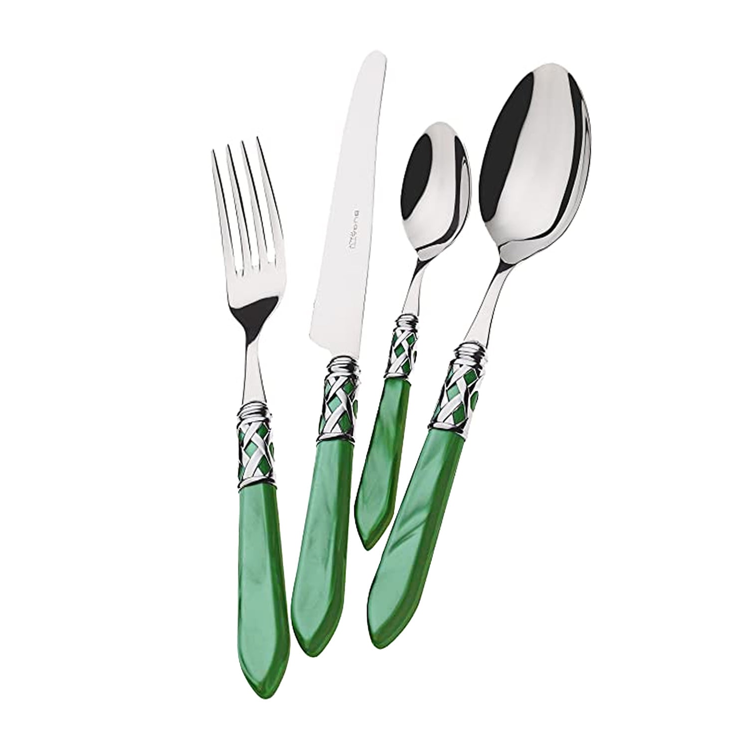 Bugatti 24Pcs Cutlery Set - 18/10 - Matte Silver Green Handle - Artelia