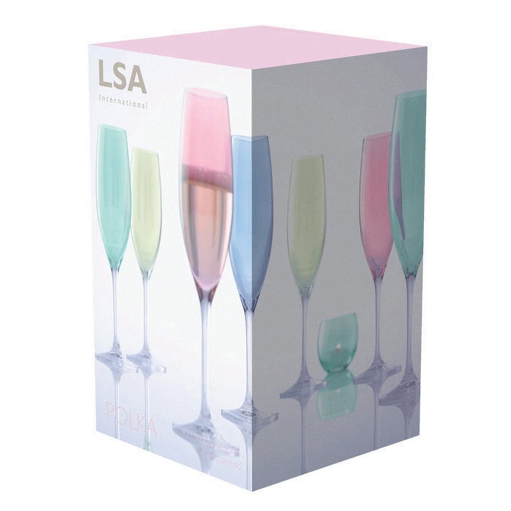 LSA Polka Champagne Flute X4 225Ml Pastel Assorted - Artelia